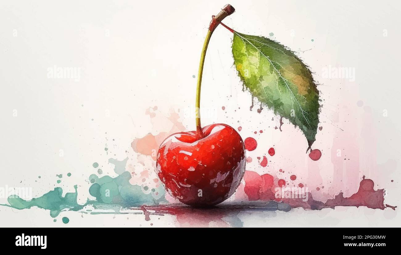 Cherry hand drawn watercolor, on a white background. Vector ...