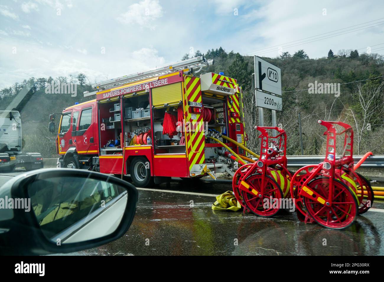Road accident, A7 motorway, Rhone Valley, France Stock Photo - Alamy