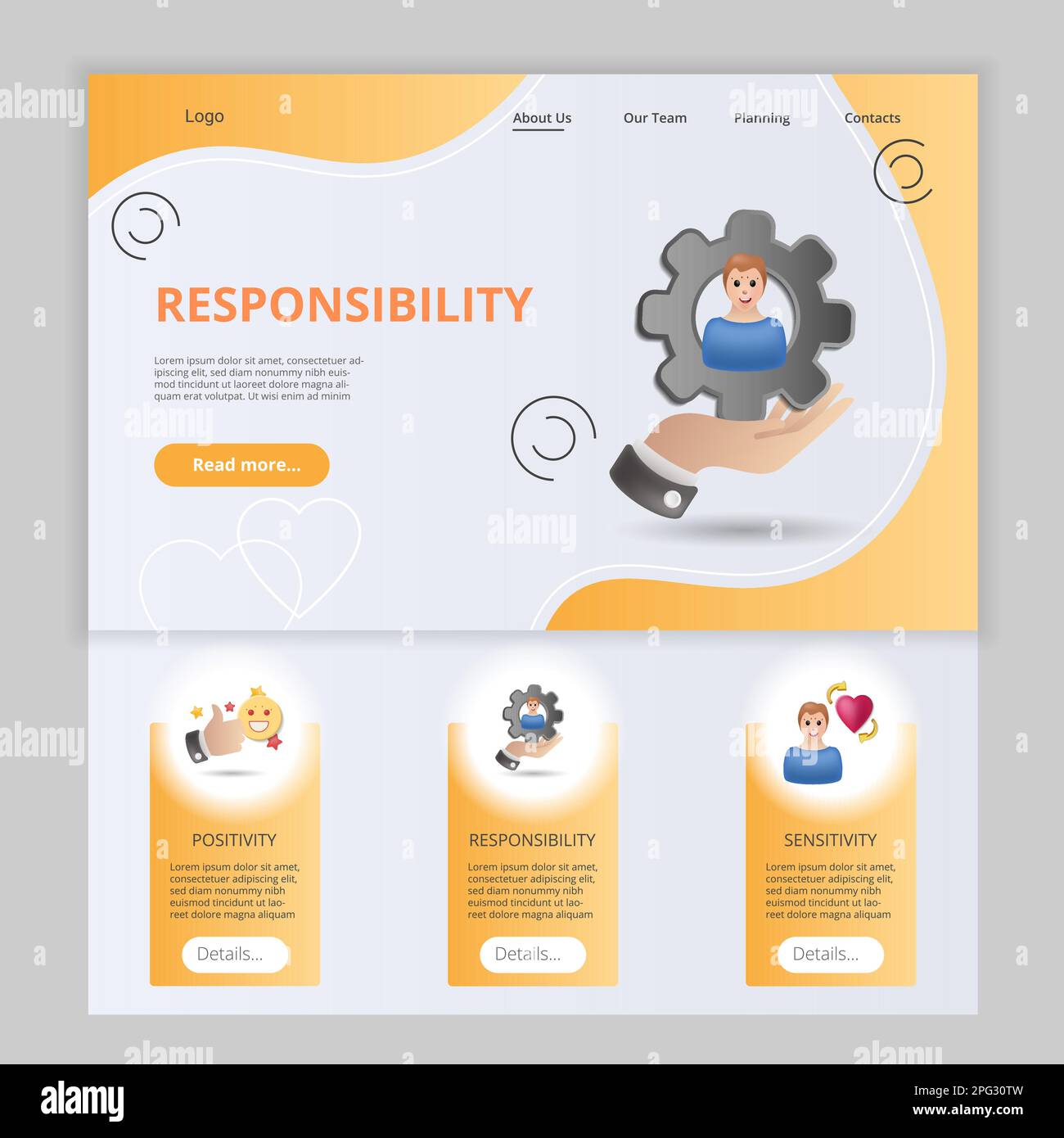 Responsibility flat landing page website template. Positivity ...
