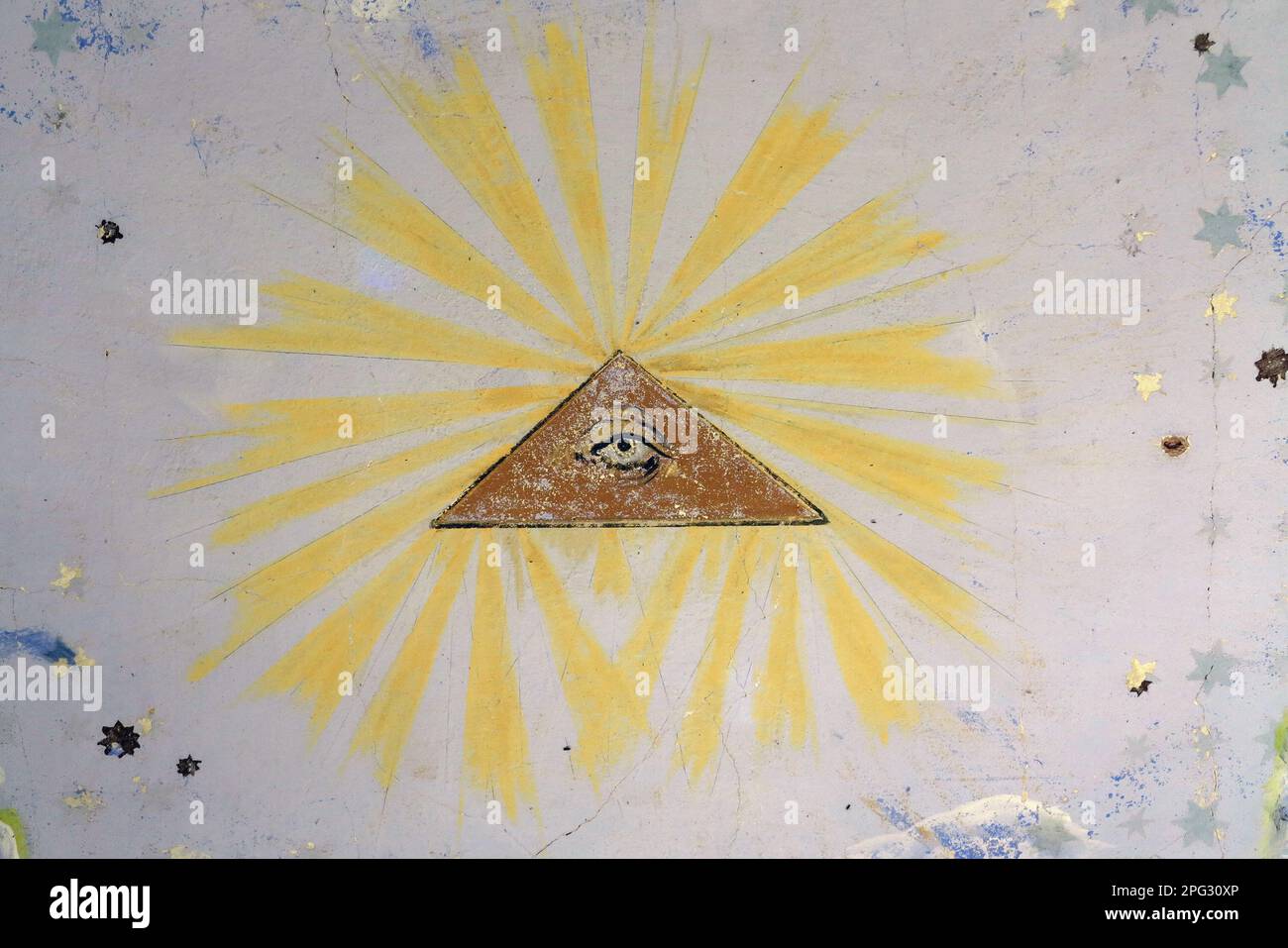 The Eye of God on the ceiling of the ruins of the Church of the ...