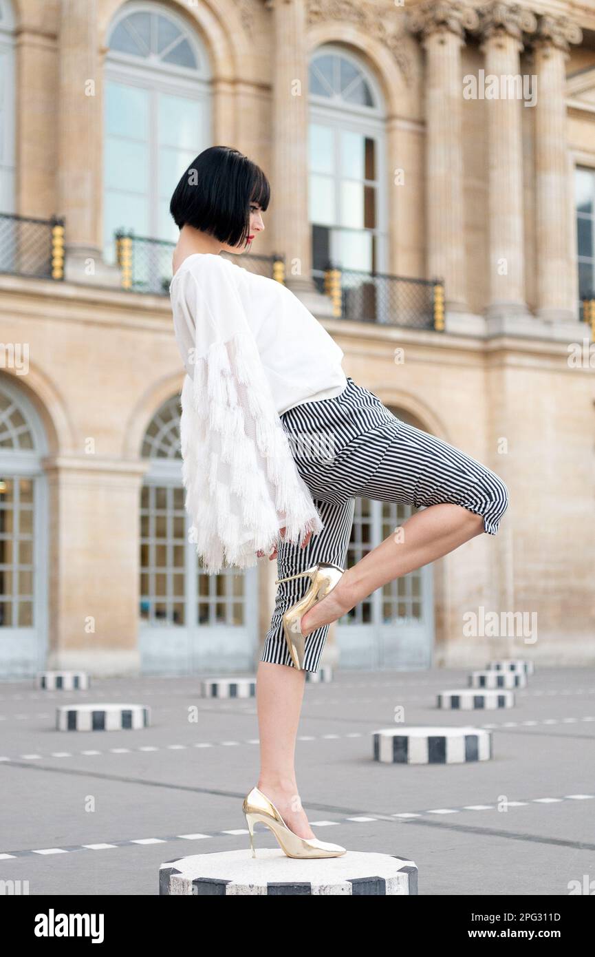 style brunette woman posing in the street. style brunette woman model ...