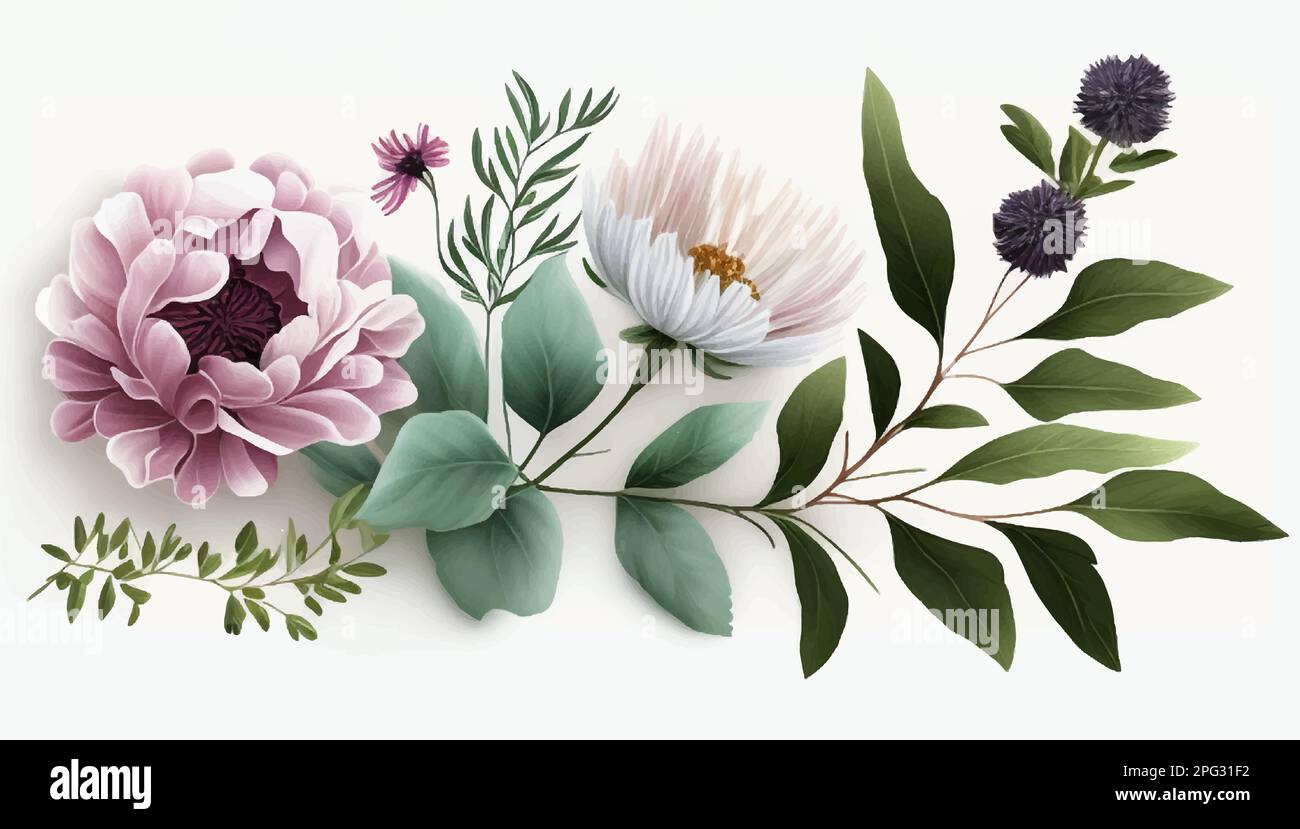 Watercolor flowers. Vector illustration on white background Stock ...