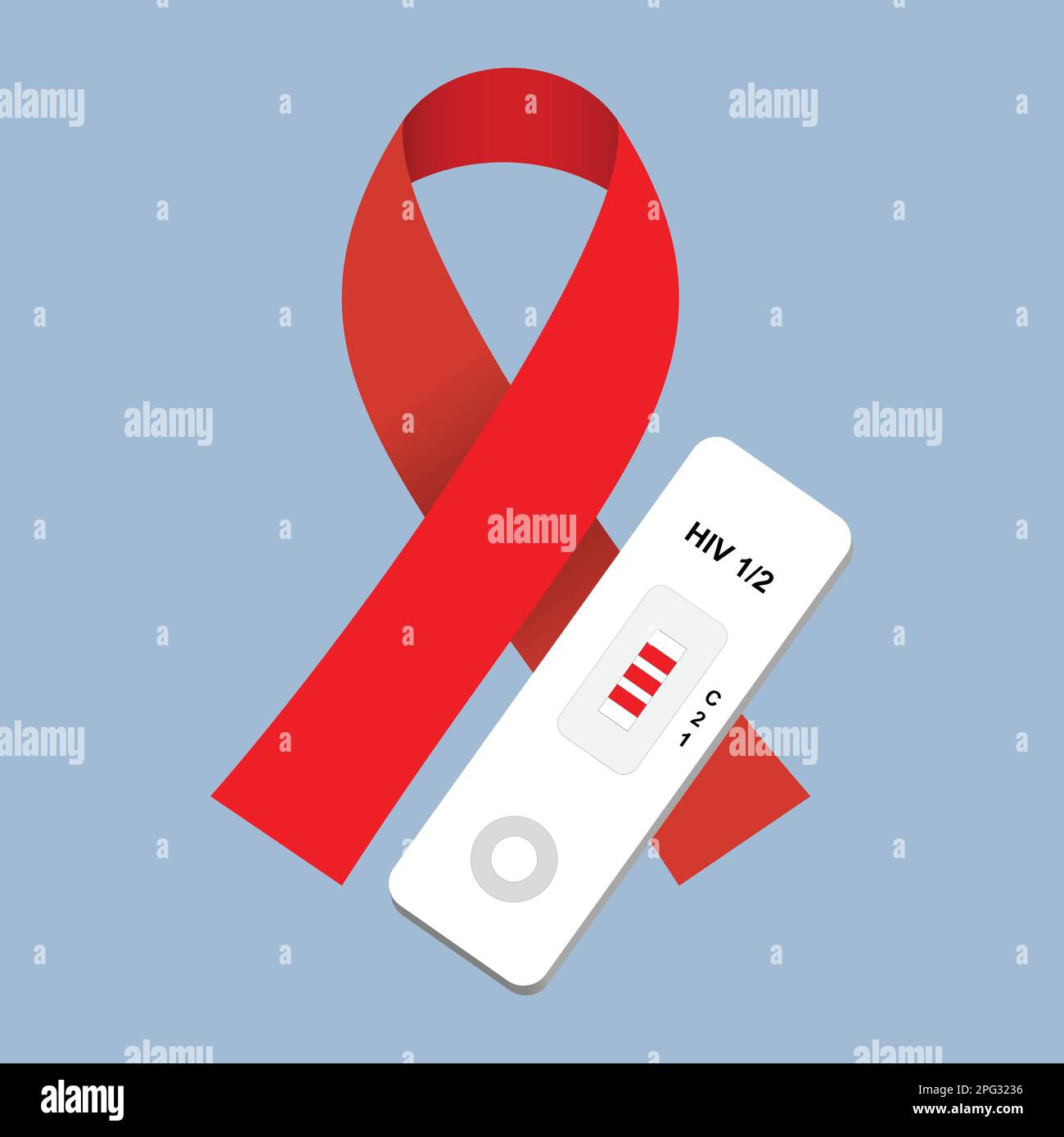 Red ribbon with HIV test, HIV awareness concept Stock Vector Image ...