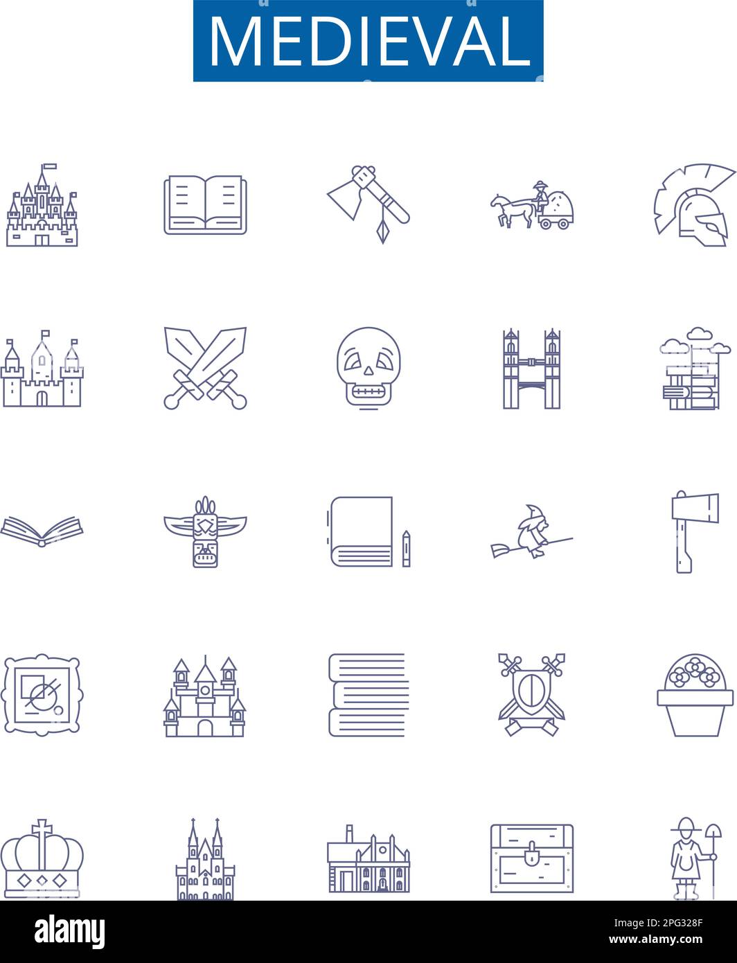 Medieval line icons signs set. Design collection of Medieval, Knights ...