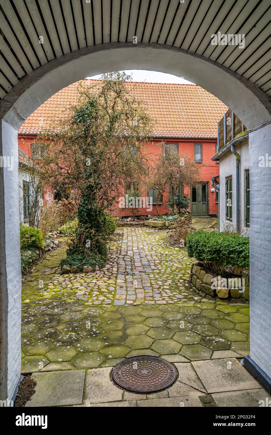 Assens medieval city small backyards, Denmark Stock Photo - Alamy