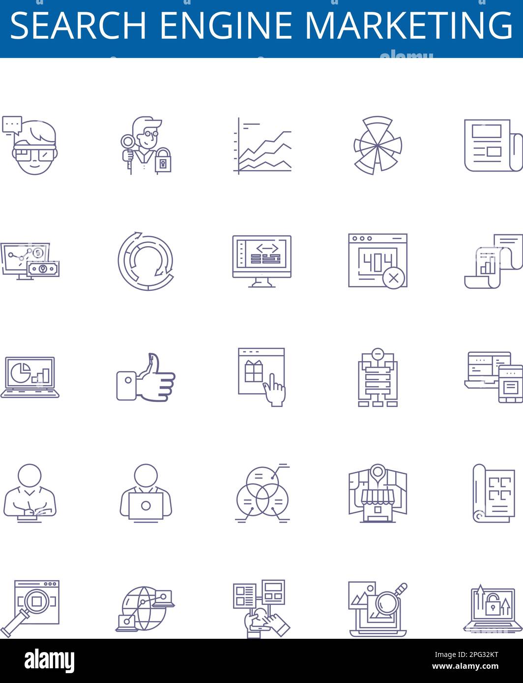 Search engine marketing line icons signs set. Design collection of SEM ...