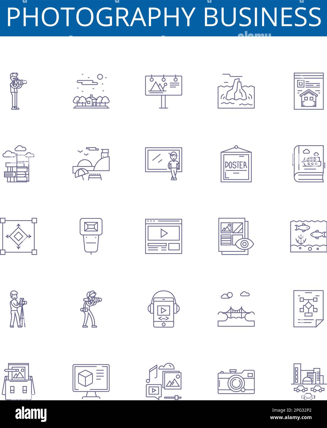 Photography business line icons signs set. Design collection of ...