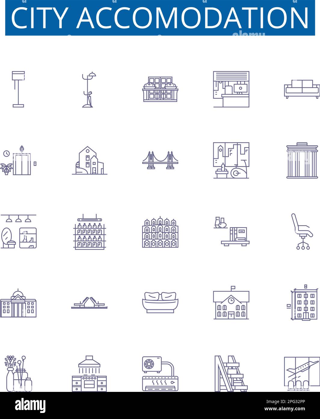 City Accomodation Line Icons Signs Set Design Collection Of Lodging Accommodation Housing