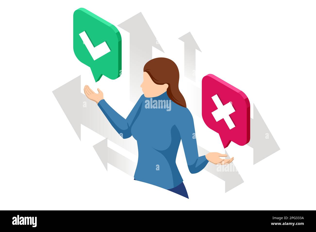 Isometric Green Check Mark and Red Cross. Woman and Symbols YES and NO ...