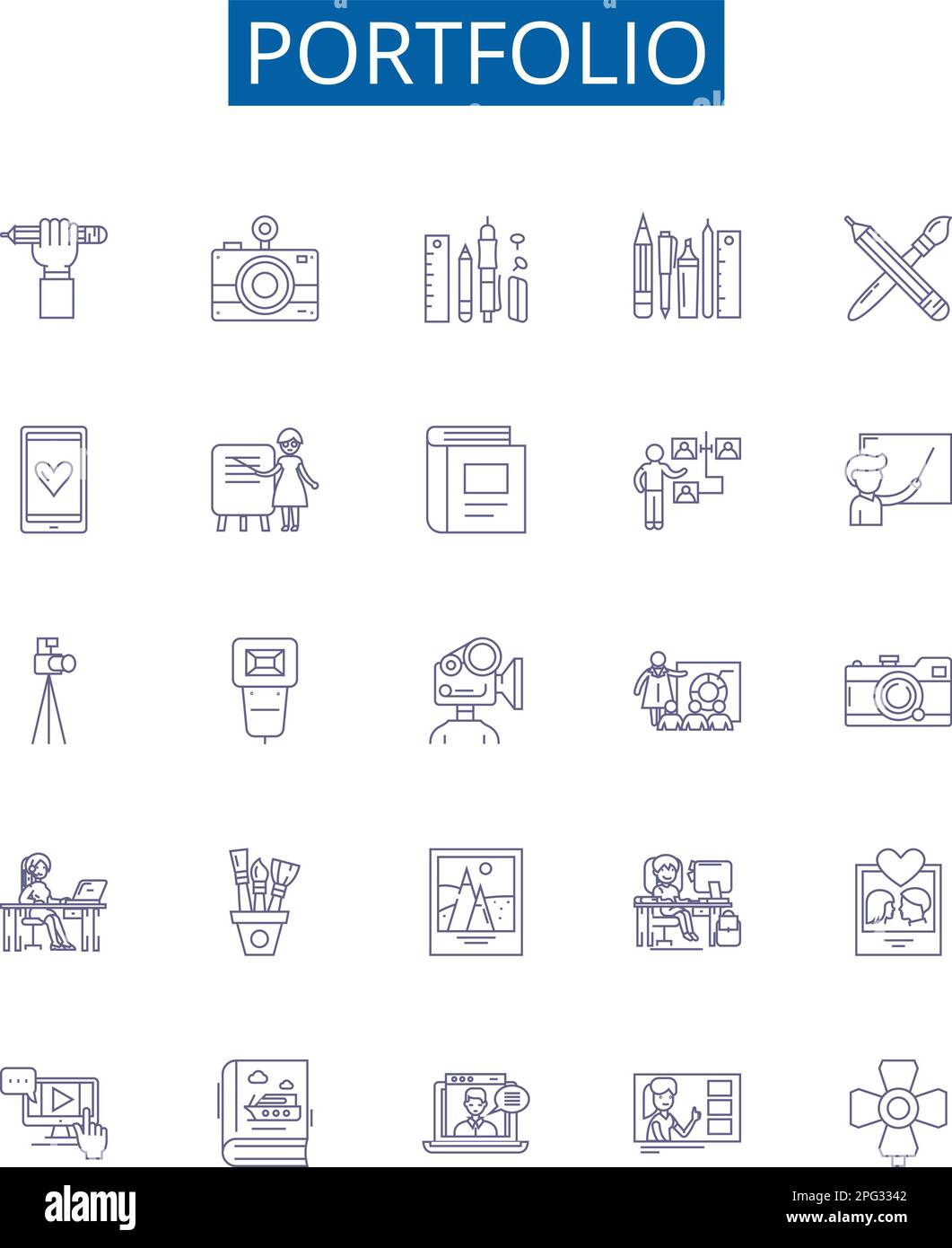 Portfolio line icons signs set. Design collection of Portfolio ...