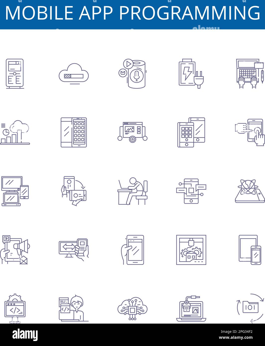 Mobile App Programming Line Icons Signs Set Design Collection Of Programming Mobile Apps