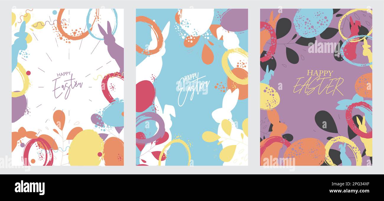 Happy Easter Poster Set. Trendy Holiday invitation design collection ...