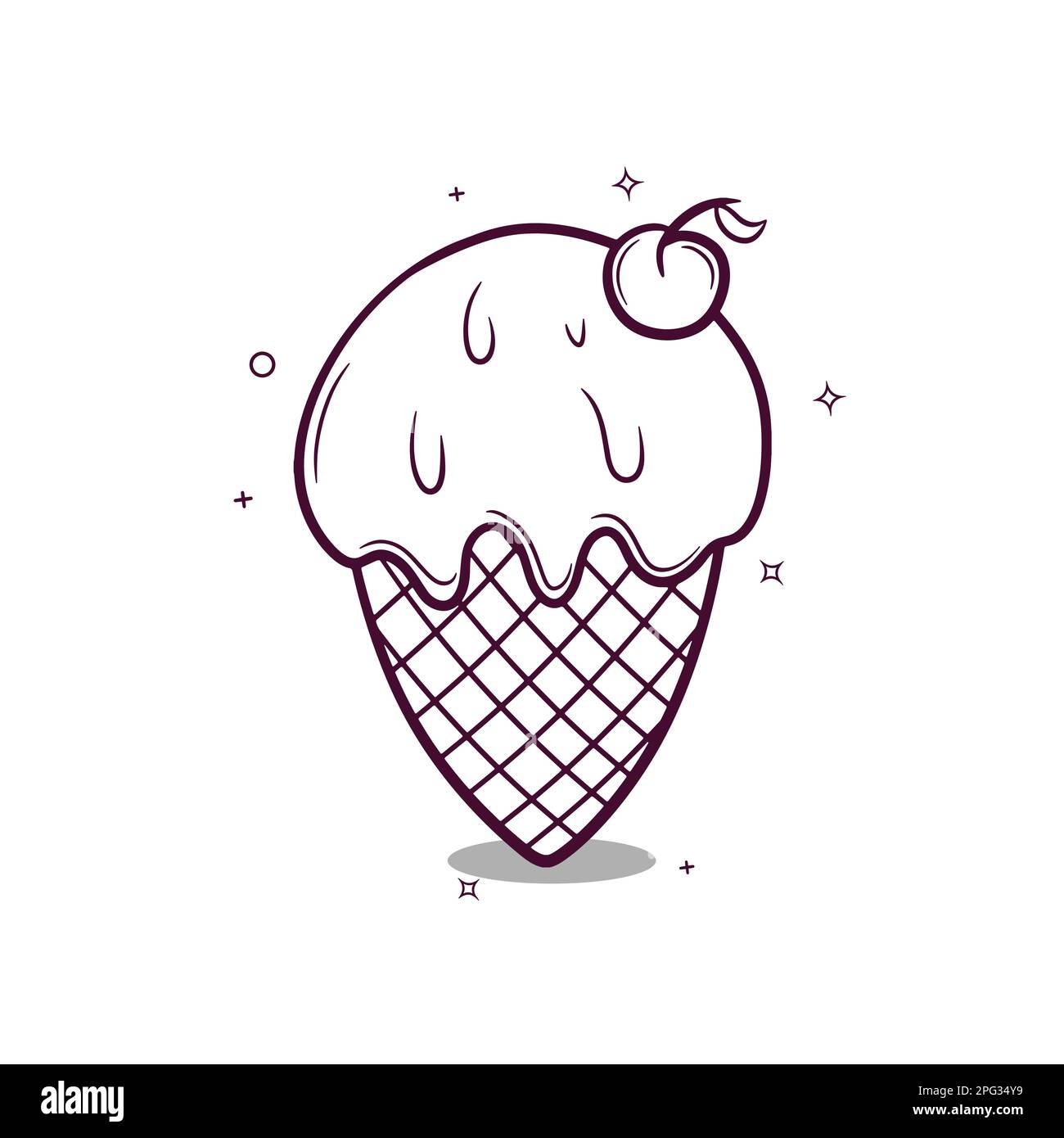 hand drawn ice cream with cherry vector illustration Stock Vector Image ...
