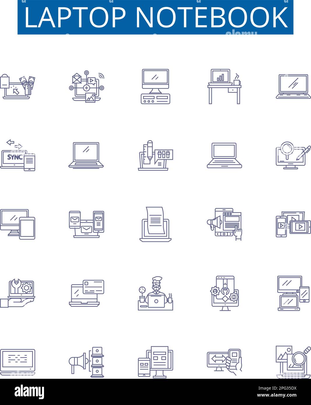 Laptop notebook line icons signs set. Design collection of laptop ...