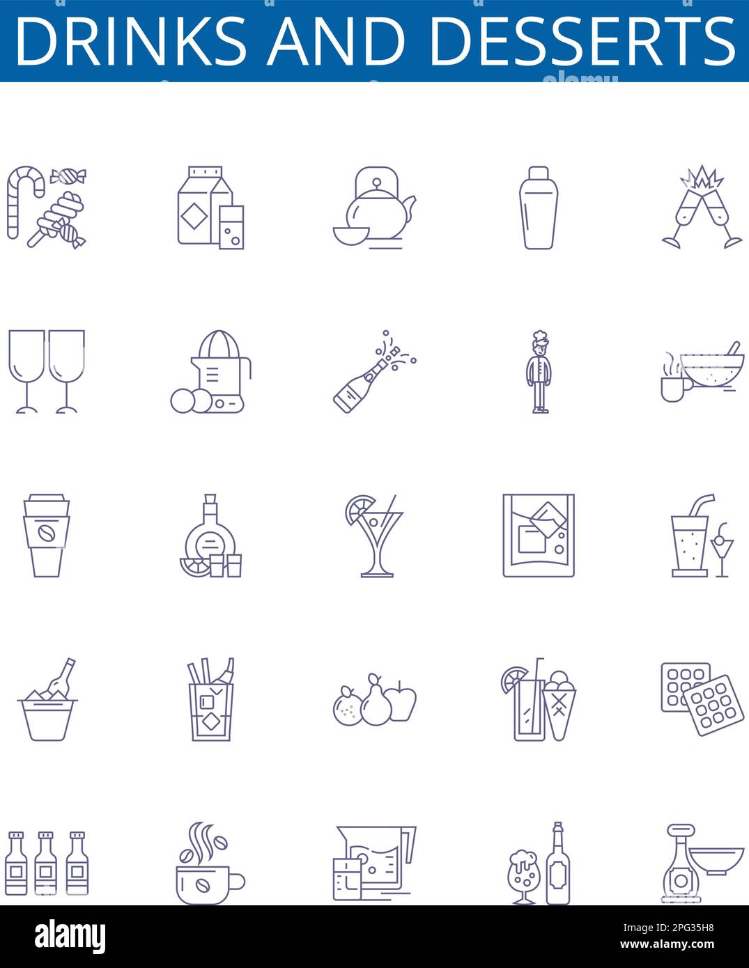 Drinks and desserts line icons signs set. Design collection of ...
