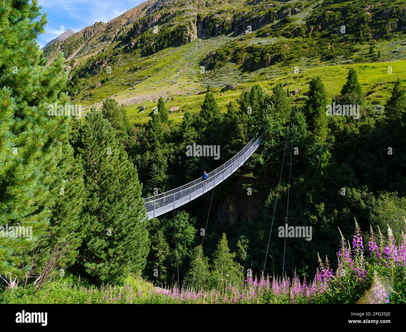 Bridge over river Rofen Ache near Vent in the Oetztal Alps in the ...
