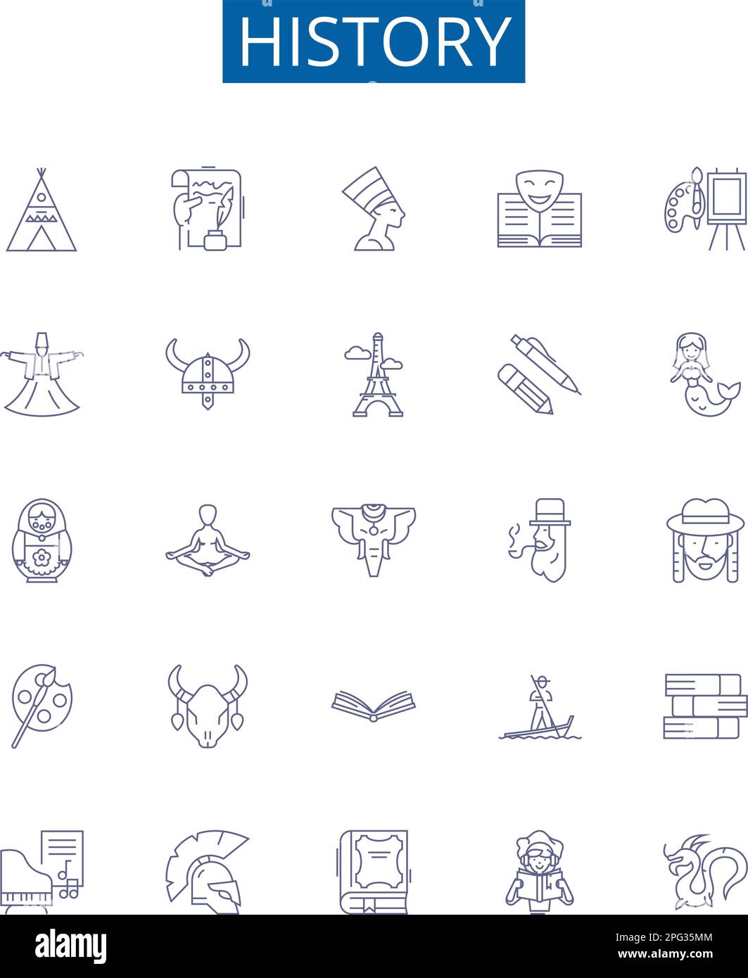 History line icons signs set. Design collection of Past, Era, Age, Chronicle, Annals, Antiquity ...