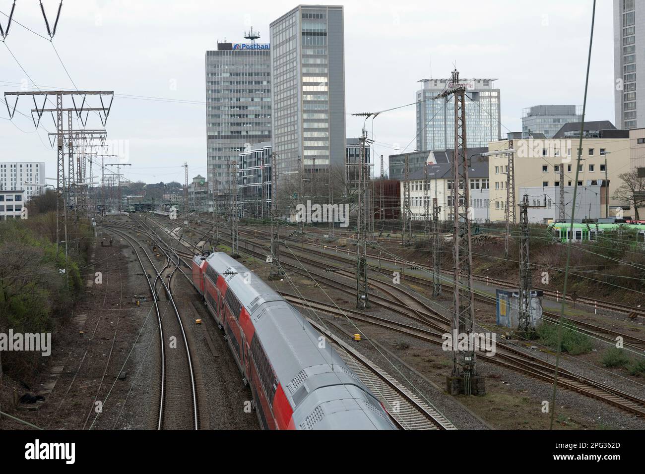 A regional train arrives at Essen Central Station, feature, symbolic ...