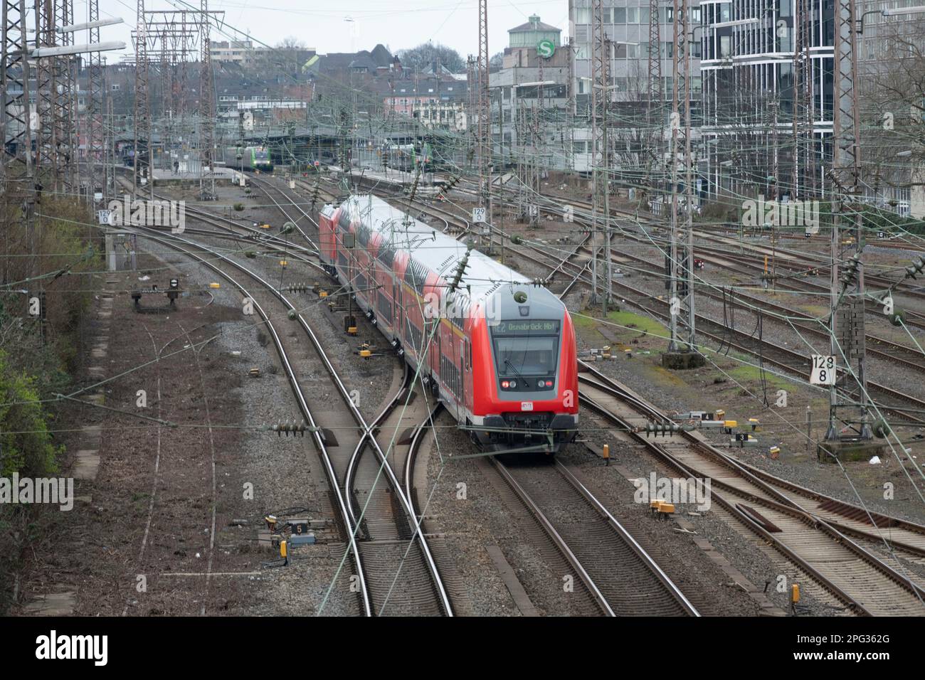 A regional train arrives at Essen Central Station, feature, symbolic ...
