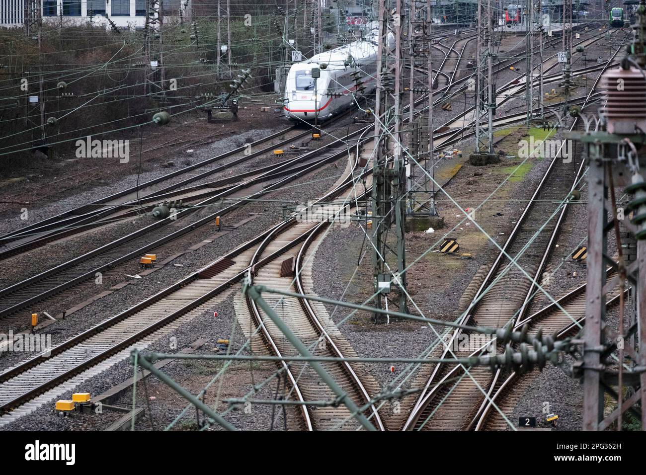 An ICE Intercity Express drives out of Essen Central Station, feature ...