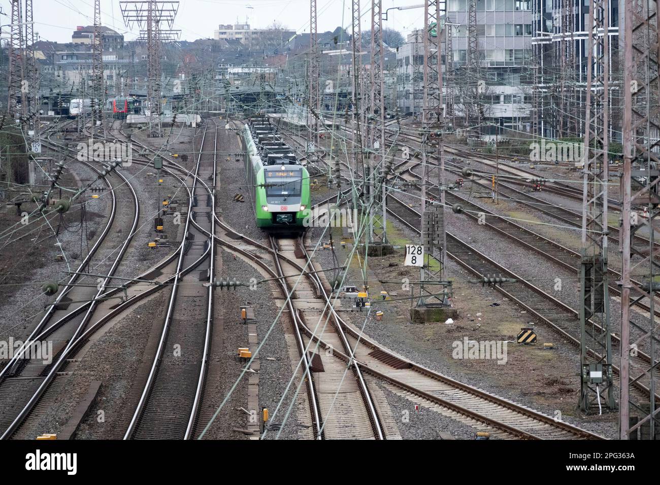 A regional train arrives at Essen Central Station, feature, symbolic ...