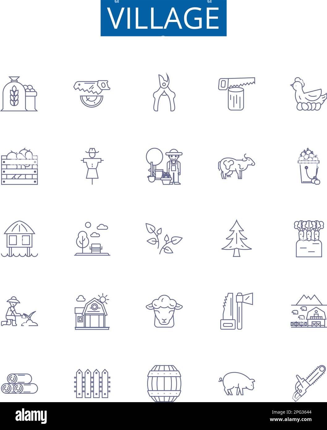 Village line icons signs set. Design collection of Village, Hamlet ...