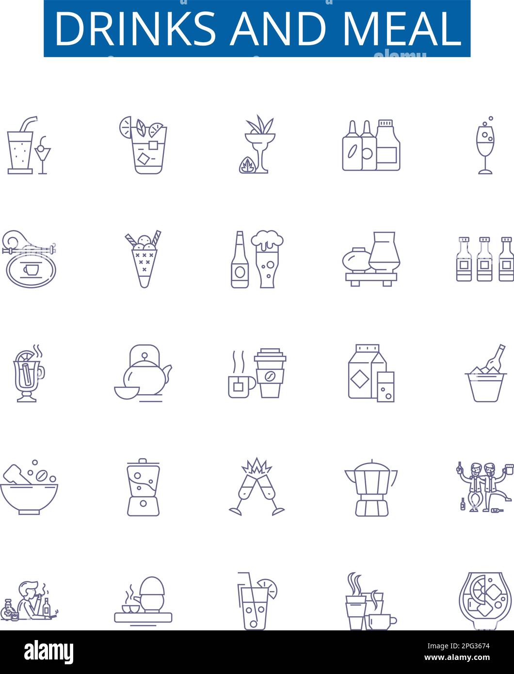 Drinks and meal line icons signs set. Design collection of Beverages, Food, Dining, Soda, Beer ...
