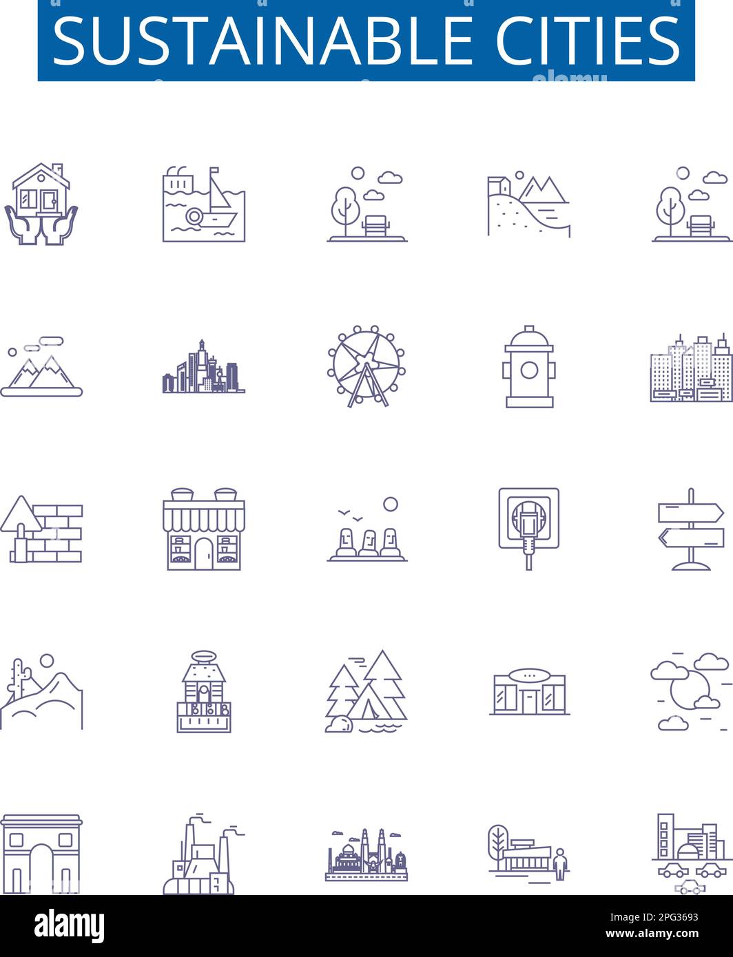 Sustainable cities line icons signs set. Design collection of Eco ...