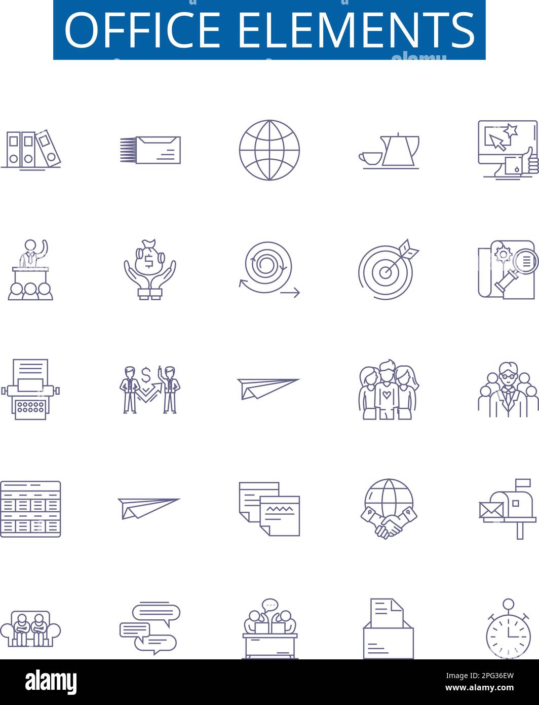 Office elements line icons signs set. Design collection of Desk, Chair ... Office elements line icons signs set. Design collection of Desk, Chair ...