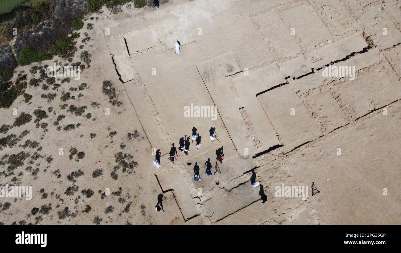 This photo captured by a drone shows ruins on Siniyah Island in Umm al ...