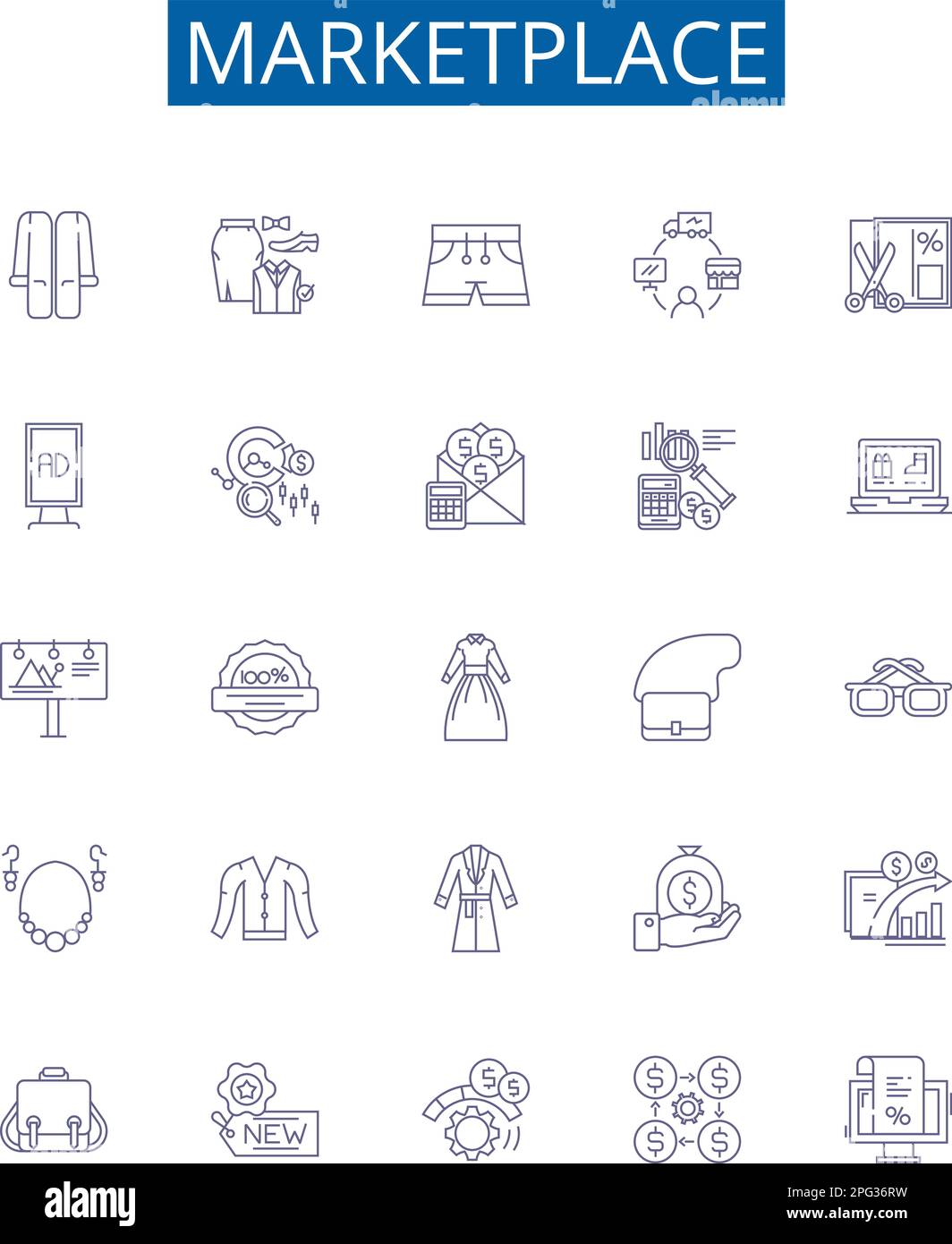 Marketplace line icons signs set. Design collection of Market, Place ...