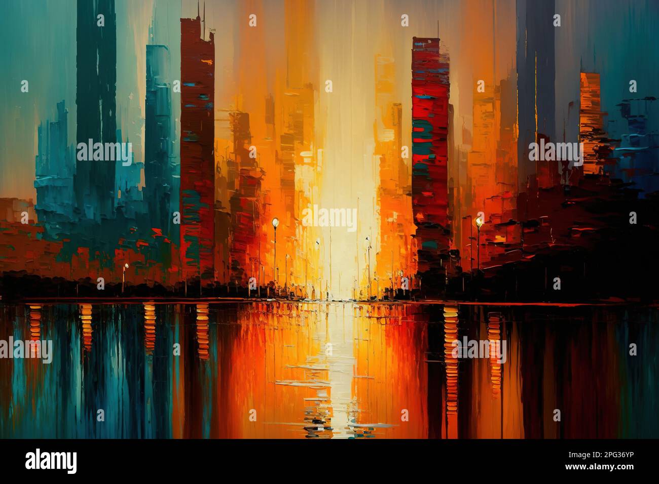 Abstract city skyline oil painting Stock Photo - Alamy
