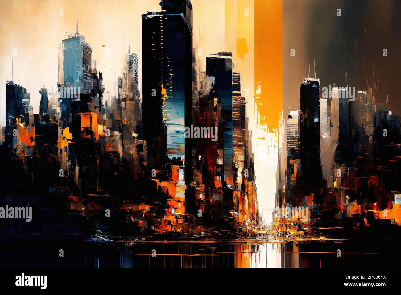 Abstract city skyline oil painting Stock Photo - Alamy