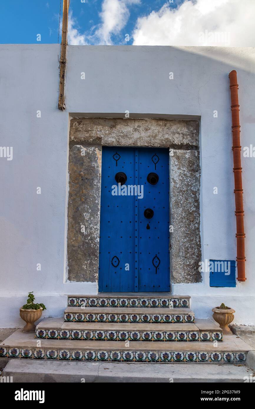 The Blue Arabesque Door of an Ancient Arabesque-Style House. Tunisia ...