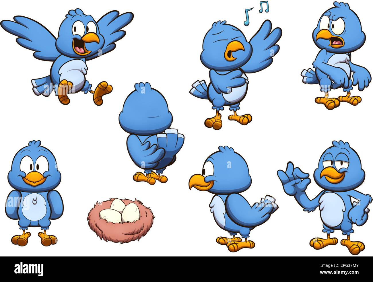 Blue Cartoon Bird. Clip art illustration with simple gradients Stock ...