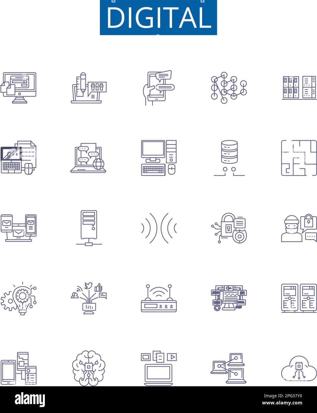Digital Line Icons Signs Set Design Collection Of Digital Technology Electronics Computing