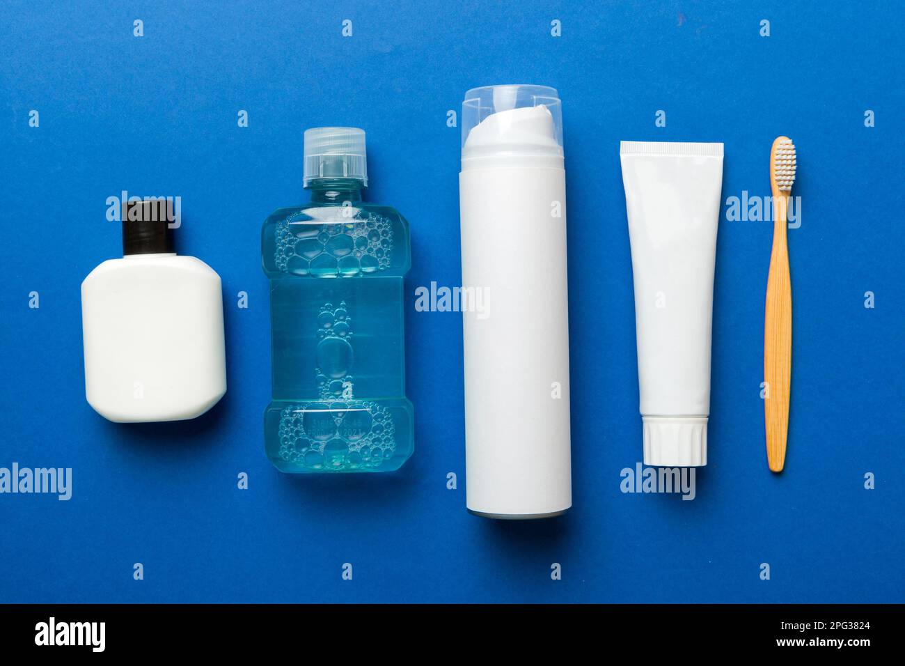 Mockup for bathing products top view flat lay, spa razor, toothpaste ...