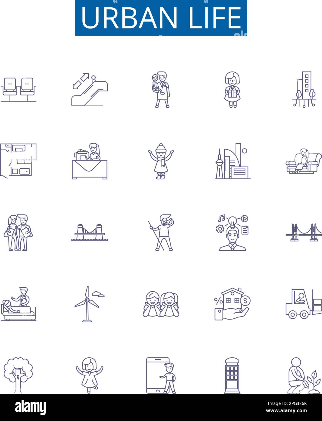 Urban life line icons signs set. Design collection of Urban, Life, City ...