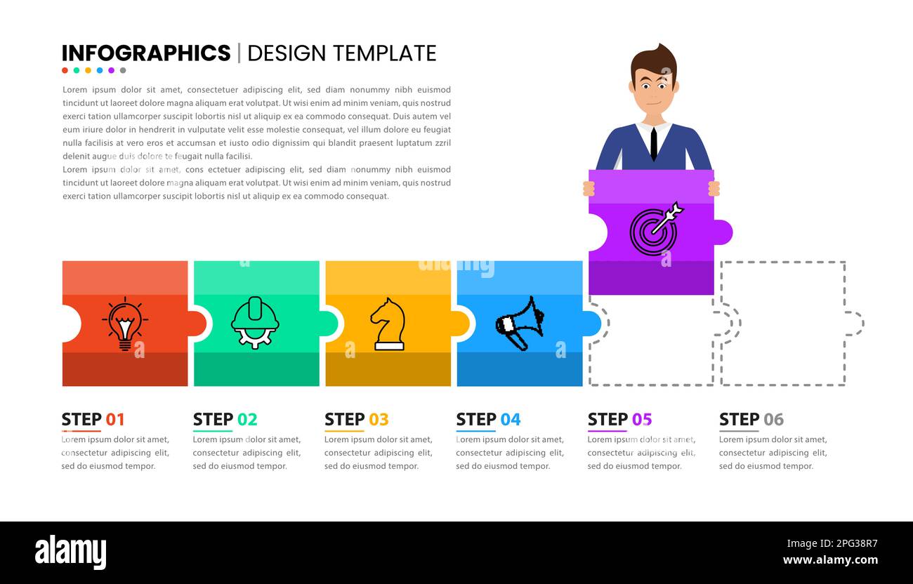 Infographic template with icons and 6 options or steps. Puzzle. Can be ...