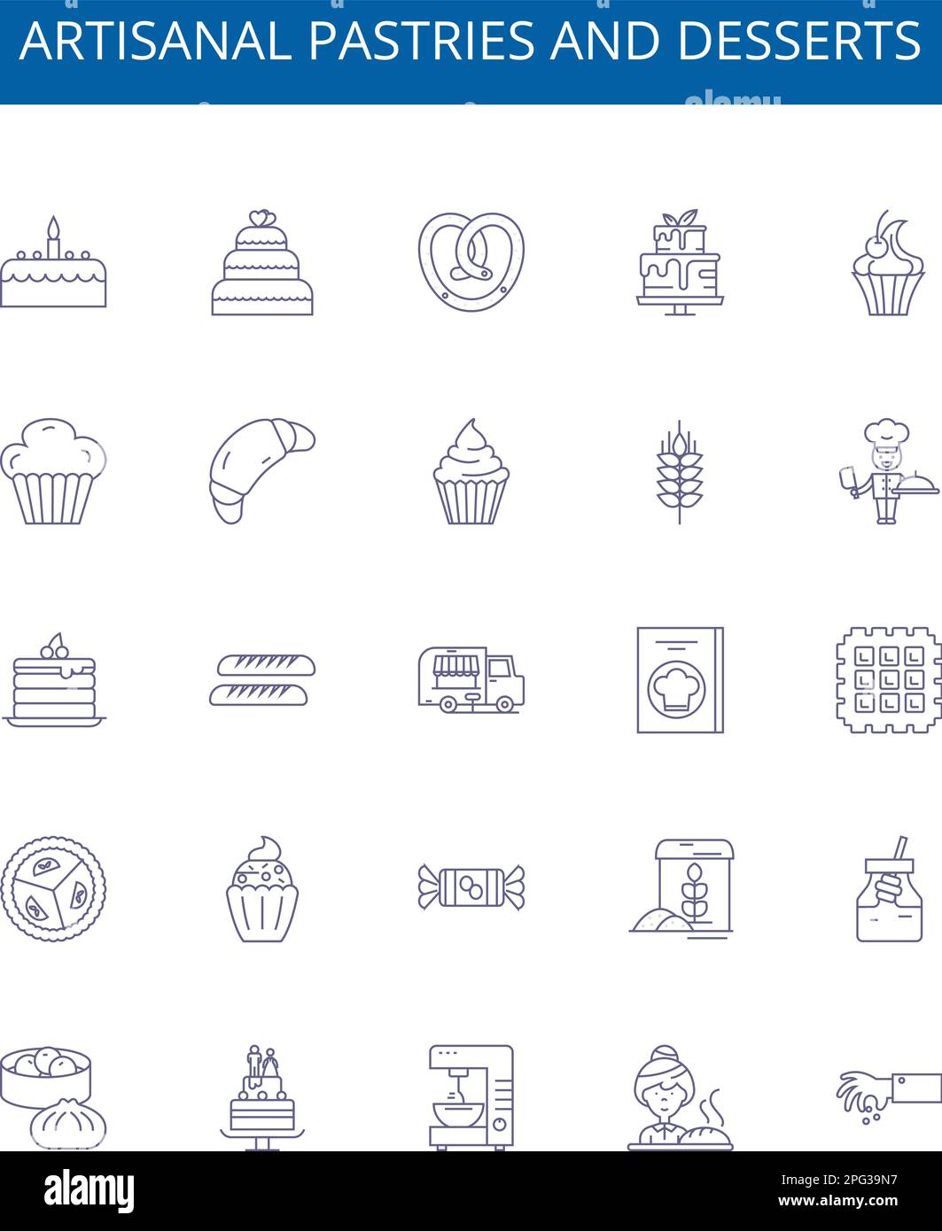 Artisanal pastries and desserts line icons signs set. Design collection of Confections, Pastries ...