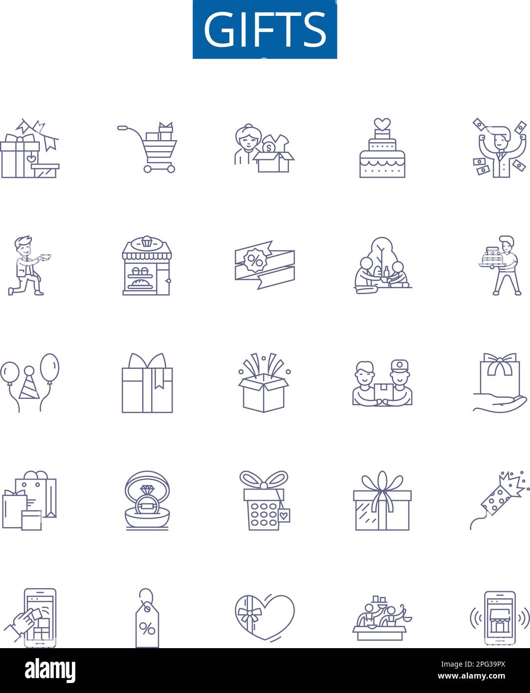 Gifts line icons signs set. Design collection of Presents, Favors ...