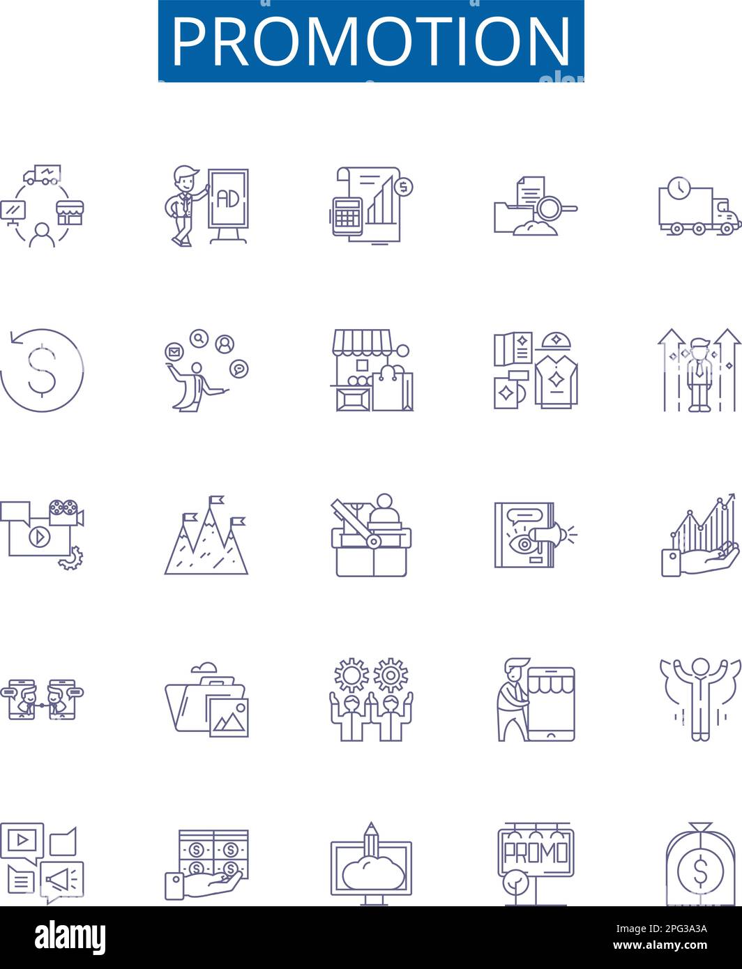 Promotion line icons signs set. Design collection of Advertising, Push ...