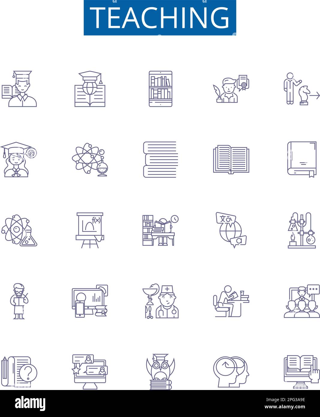 Teaching line icons signs set. Design collection of Instructing, Educating, Tutoring, Guiding ...