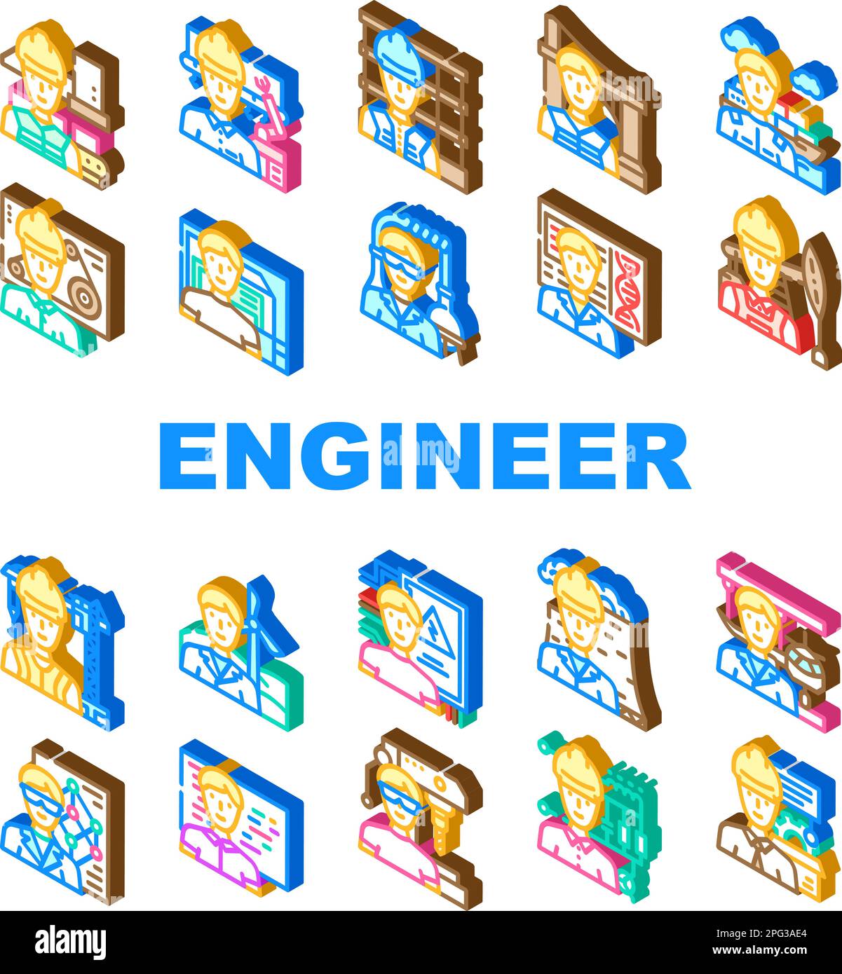 engineer worker man construction icons set vector Stock Vector Image & Art - Alamy