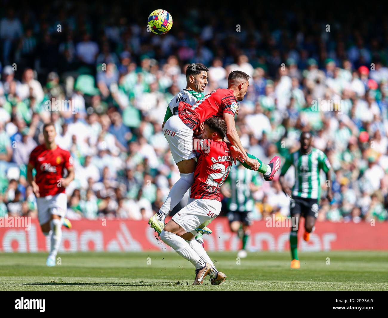 Ayoze Perez of Real Betis and Giovanni Gonzalez, Antonio Raillo of RCD ...