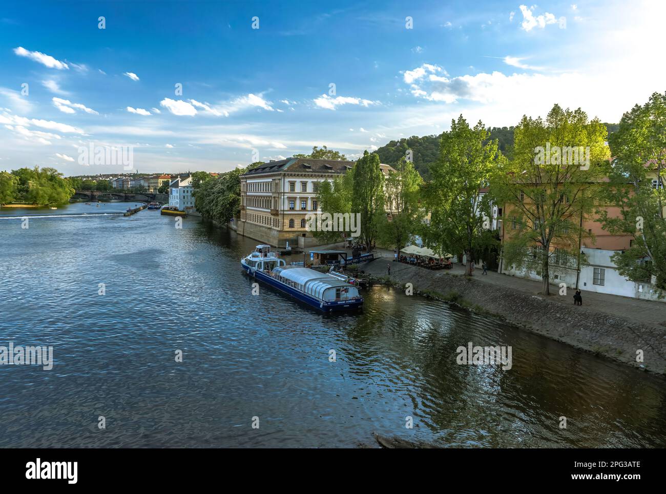 An aerial view of the beautiful Vlatva River and nearby historic ...