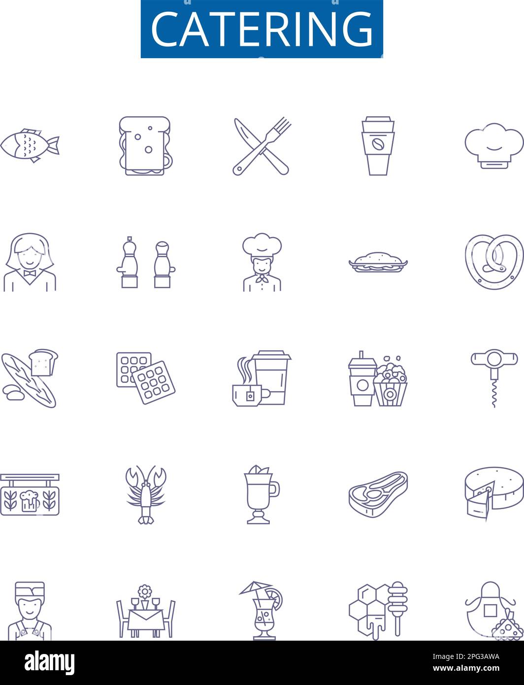 Catering line icons signs set. Design collection of Supply, Restaurant, Chef, Cuisine, Events ...