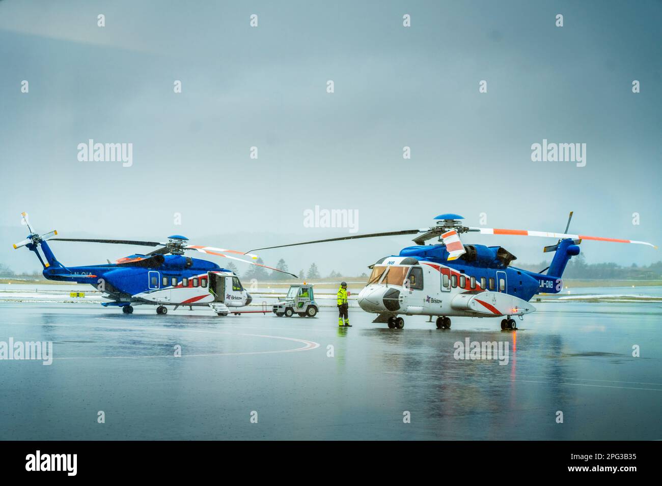 Bergen 20230317.Two Sikorsky S-92 helicopters from the company Bristol ...