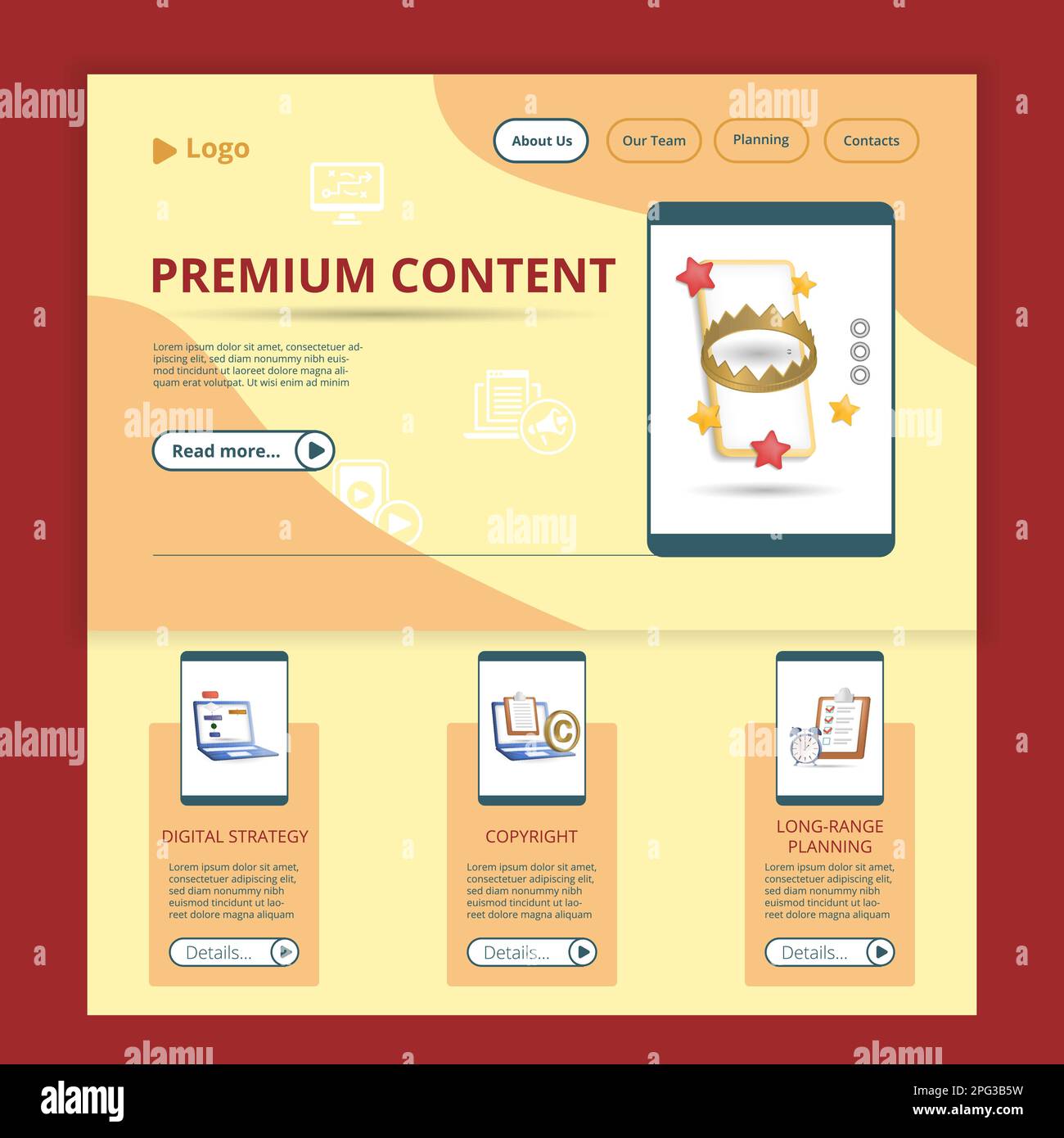 Premium content flat landing page website template. Digital strategy ...