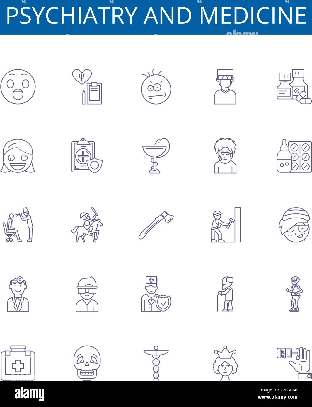 Psychiatry and medicine line icons signs set. Design collection of ...